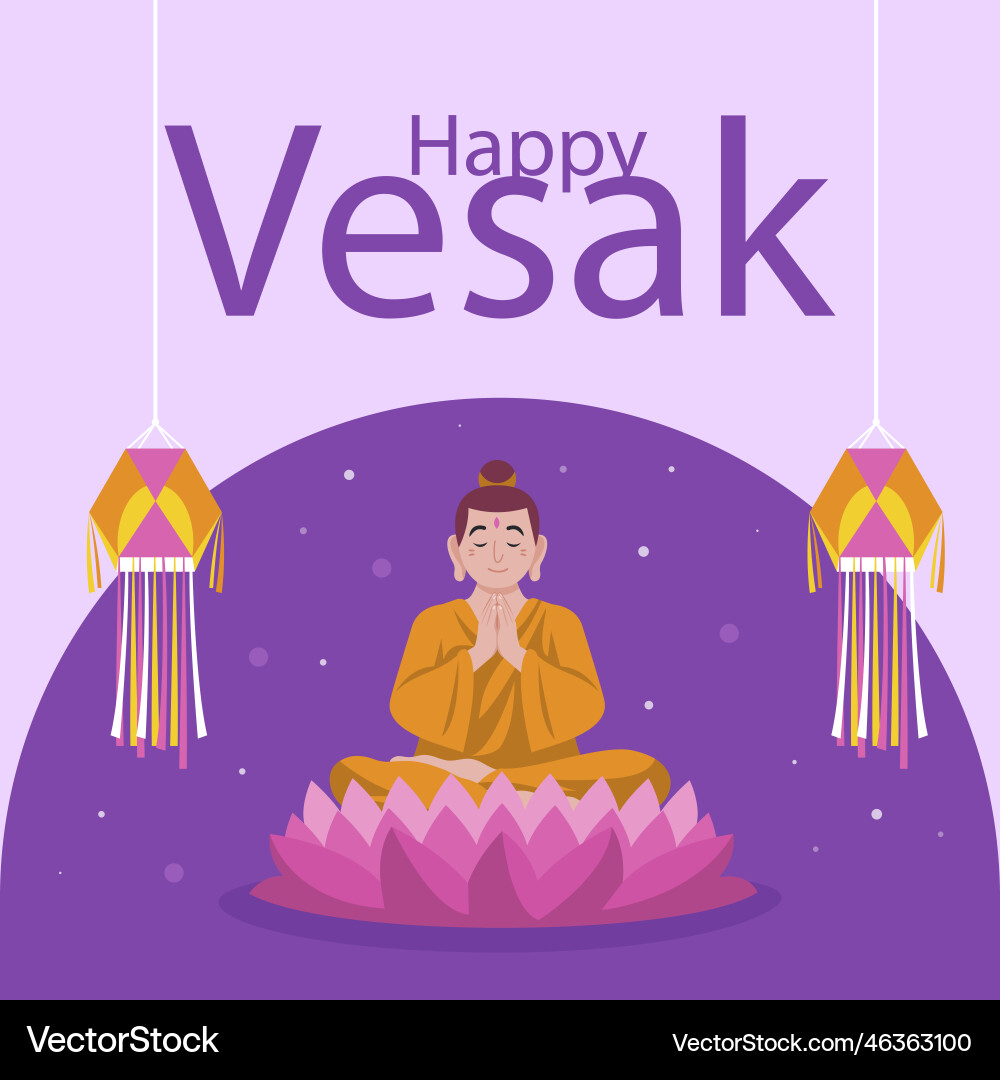 Flat posts set vesak festival celebration Vector Image