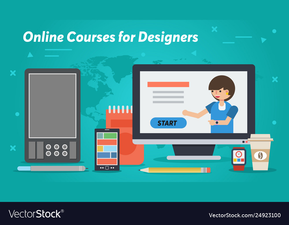 Long business banner - online courses designers Vector Image