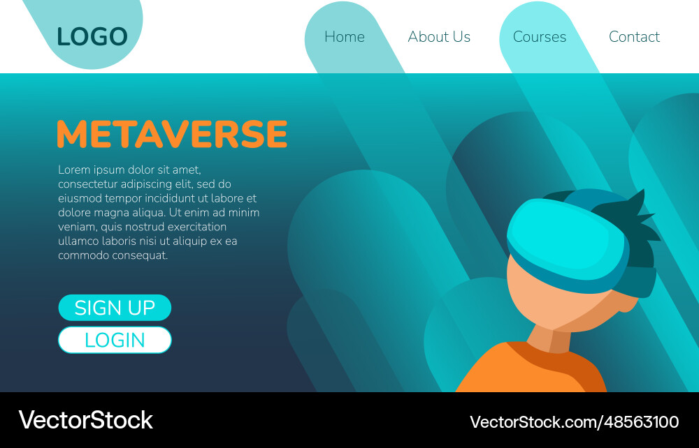 Metaverse items landing page boy with vr headset Vector Image