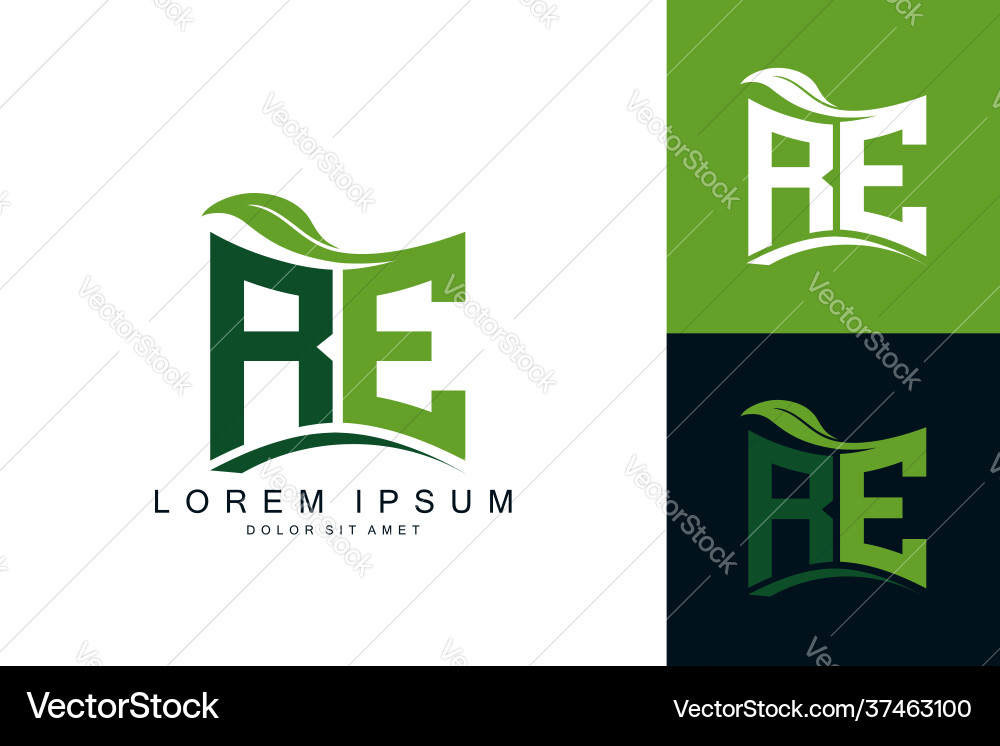 Re monogram leaf logo natural organic premium Vector Image