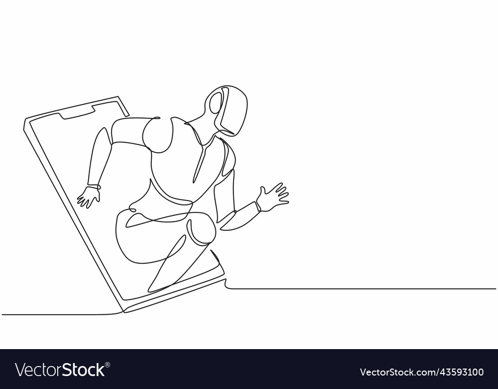 Single continuous line drawing robots come out Vector Image