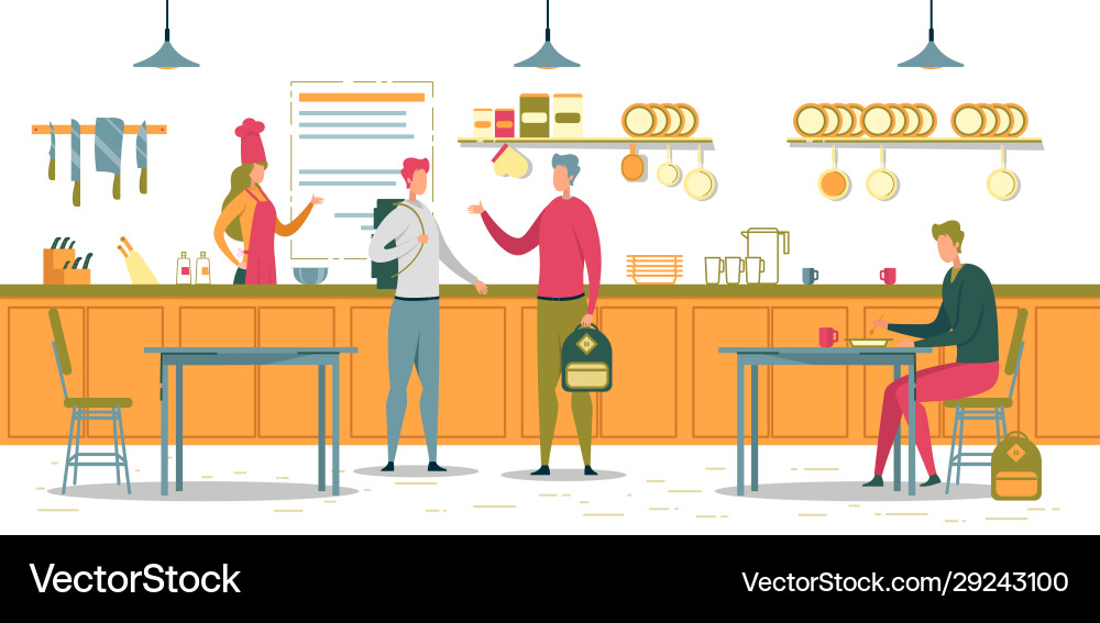 Students in dining room at college or university Vector Image