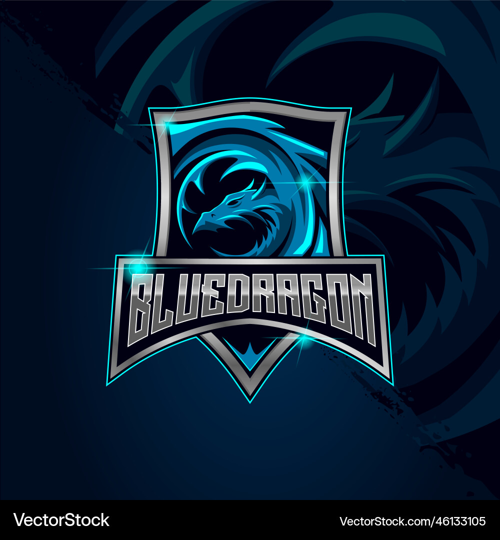 Blue dragon esport logo design template Royalty Free Vector