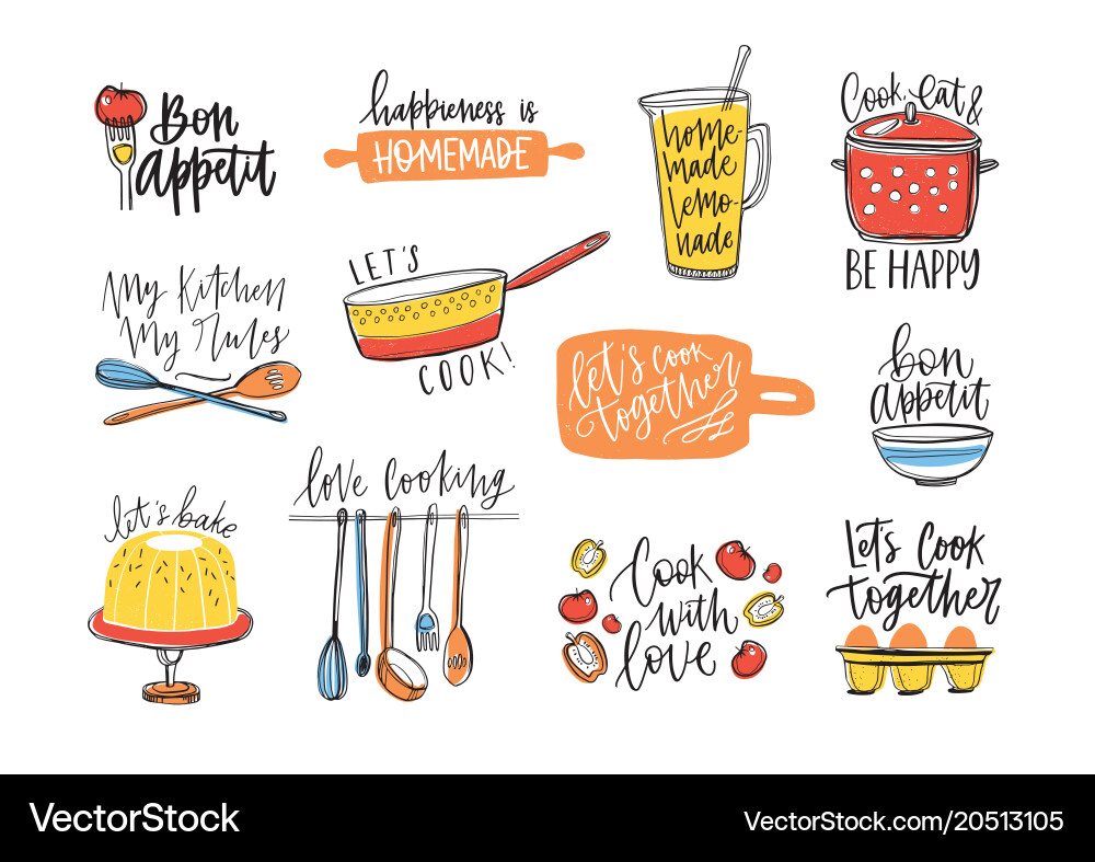 Bundle of inscriptions handwritten with cursive Vector Image