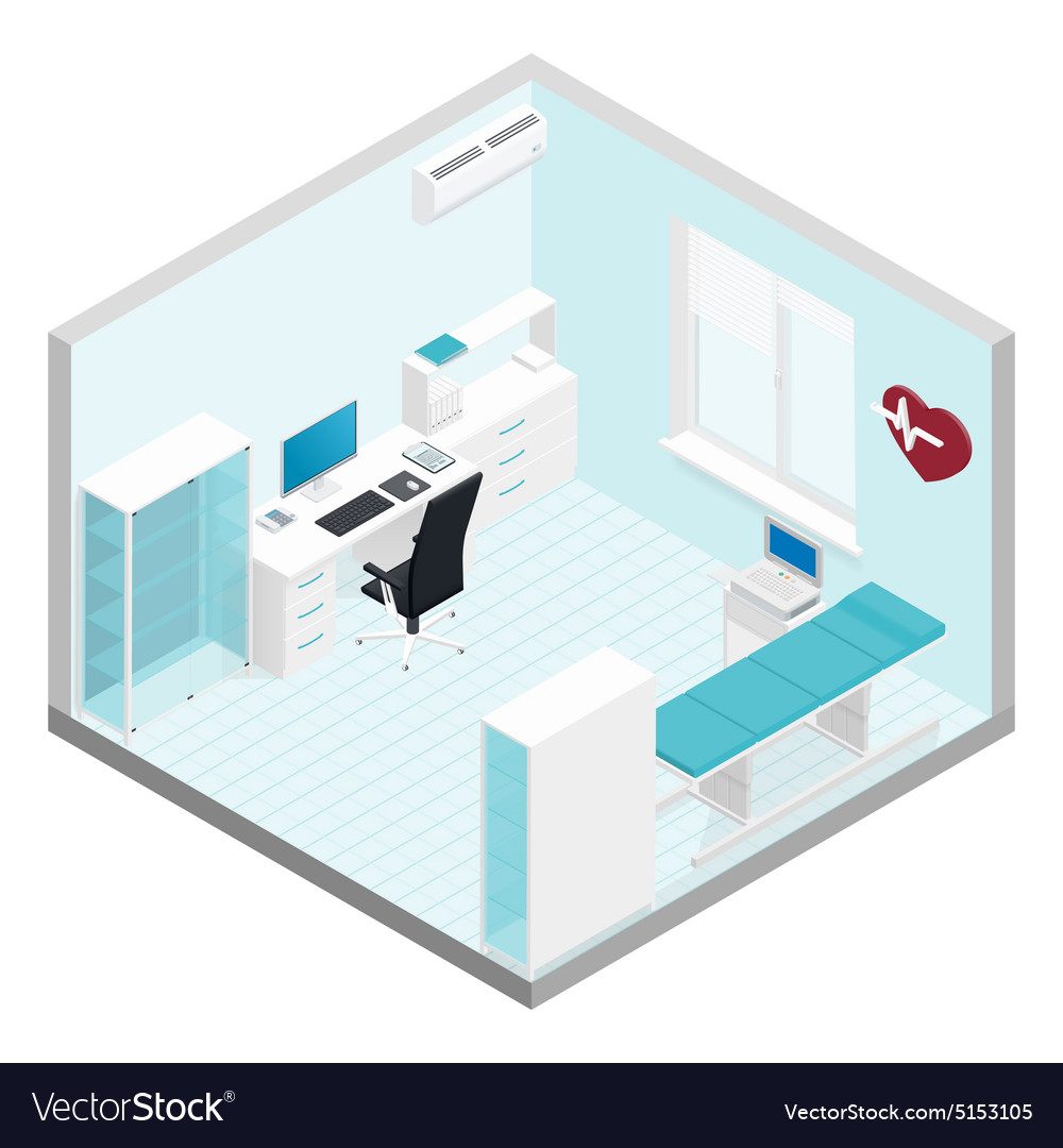 Cabinet cardiologist isometric room set Royalty Free Vector Cabinet cardiologist isometric room set Royalty Free Vector