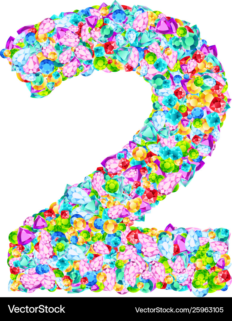 Colorful gem stones font numeral 2 Royalty Free Vector Image
