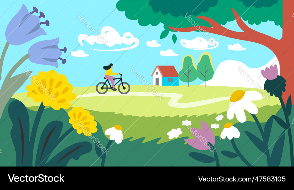 Country landscape with flowers spring bloom Vector Image