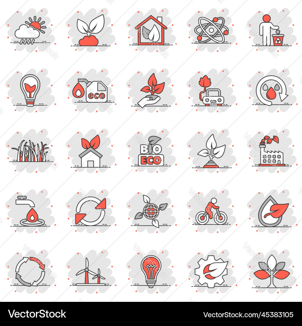 Eco environment icons set in comic style ecology Vector Image