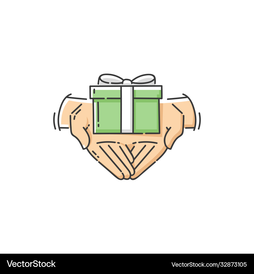 Hands volunteer give a gift and a present Vector Image