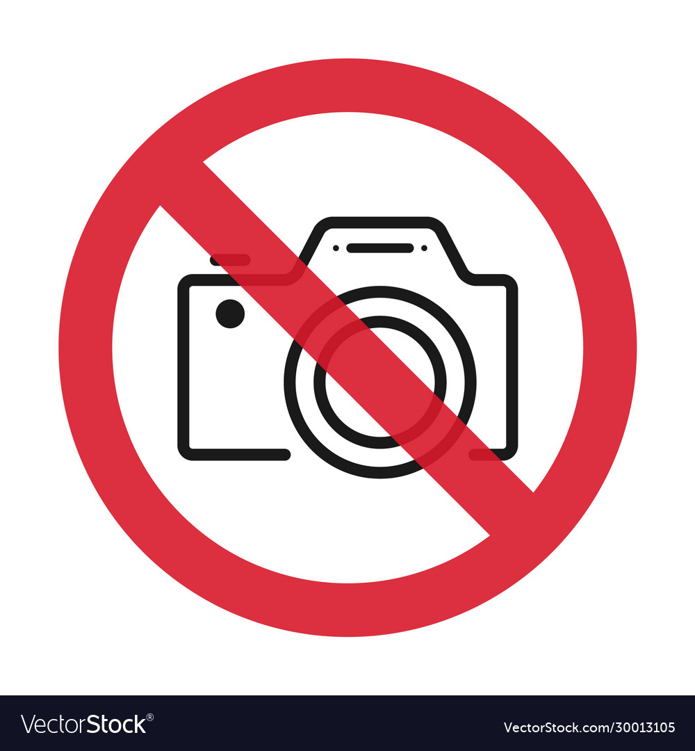 No cameras allowed sign flat icon in red crossed Vector Image
