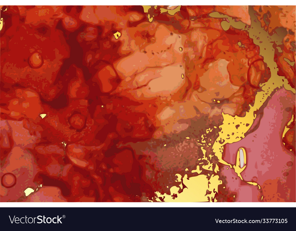 Red and gold stone marble texture alcohol ink Vector Image