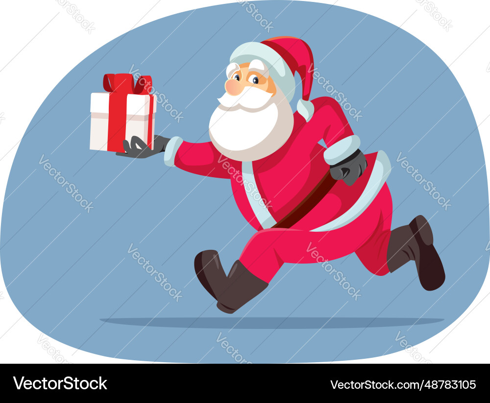 Santa claus running with a gift box delivering Vector Image