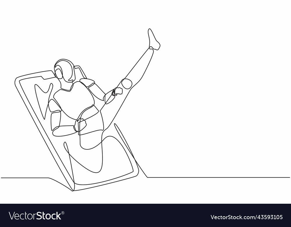 Single continuous line drawing robots come out Vector Image