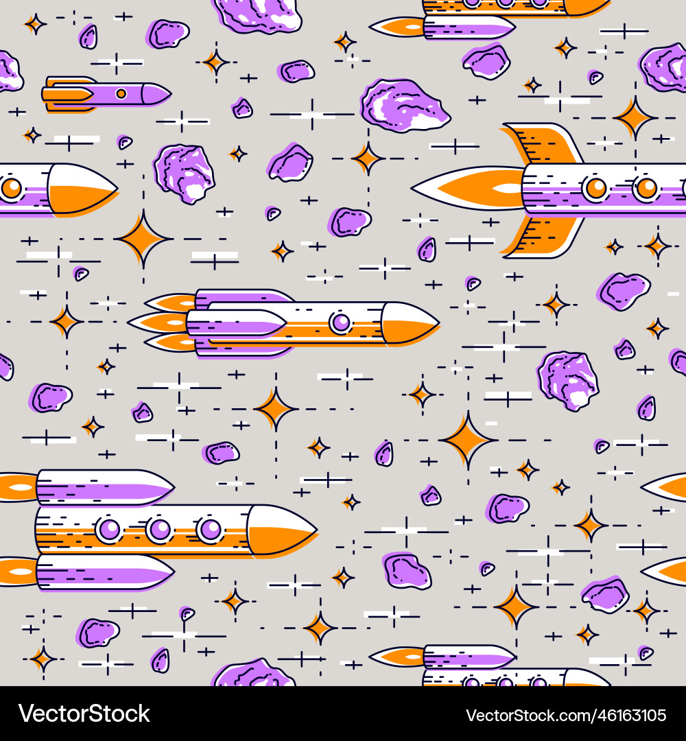 Space seamless background with rockets stars Vector Image