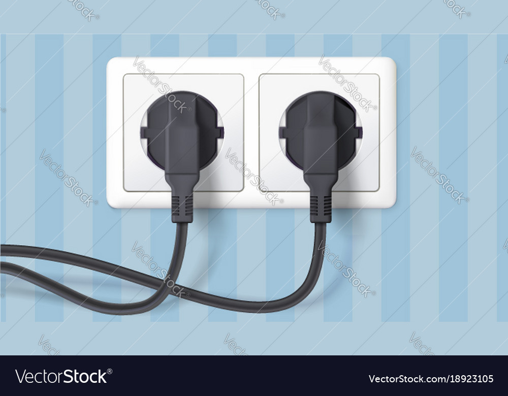 Two black plug inserted in a wall socket Vector Image