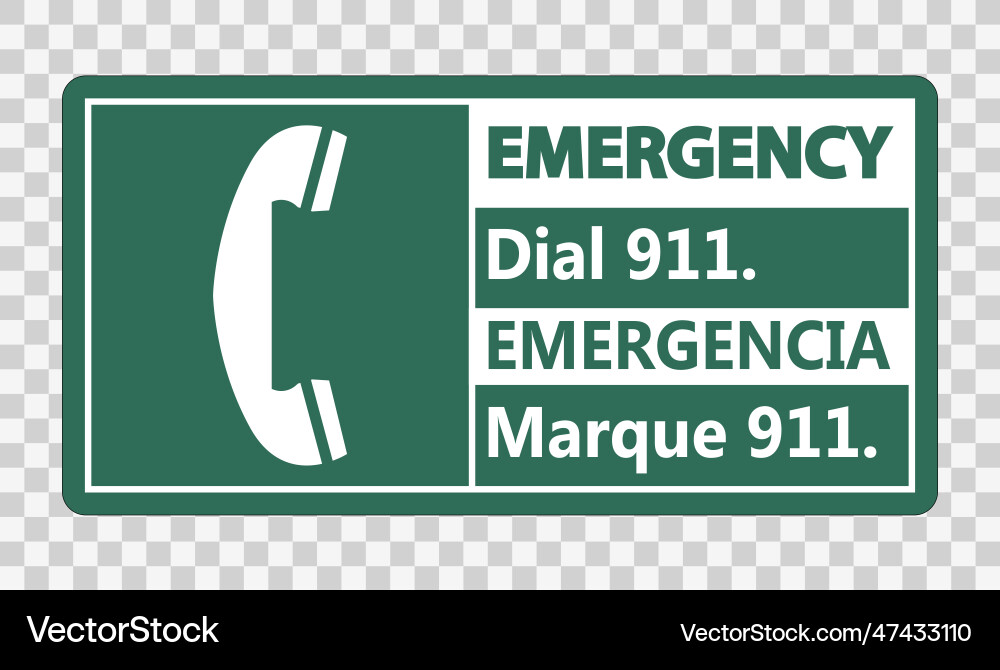 Bilingual emergency dial 911 sign on transparent Vector Image
