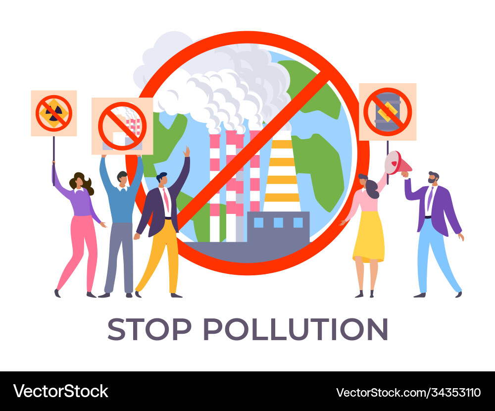 Eco activist character stop pollution mass rally Vector Image