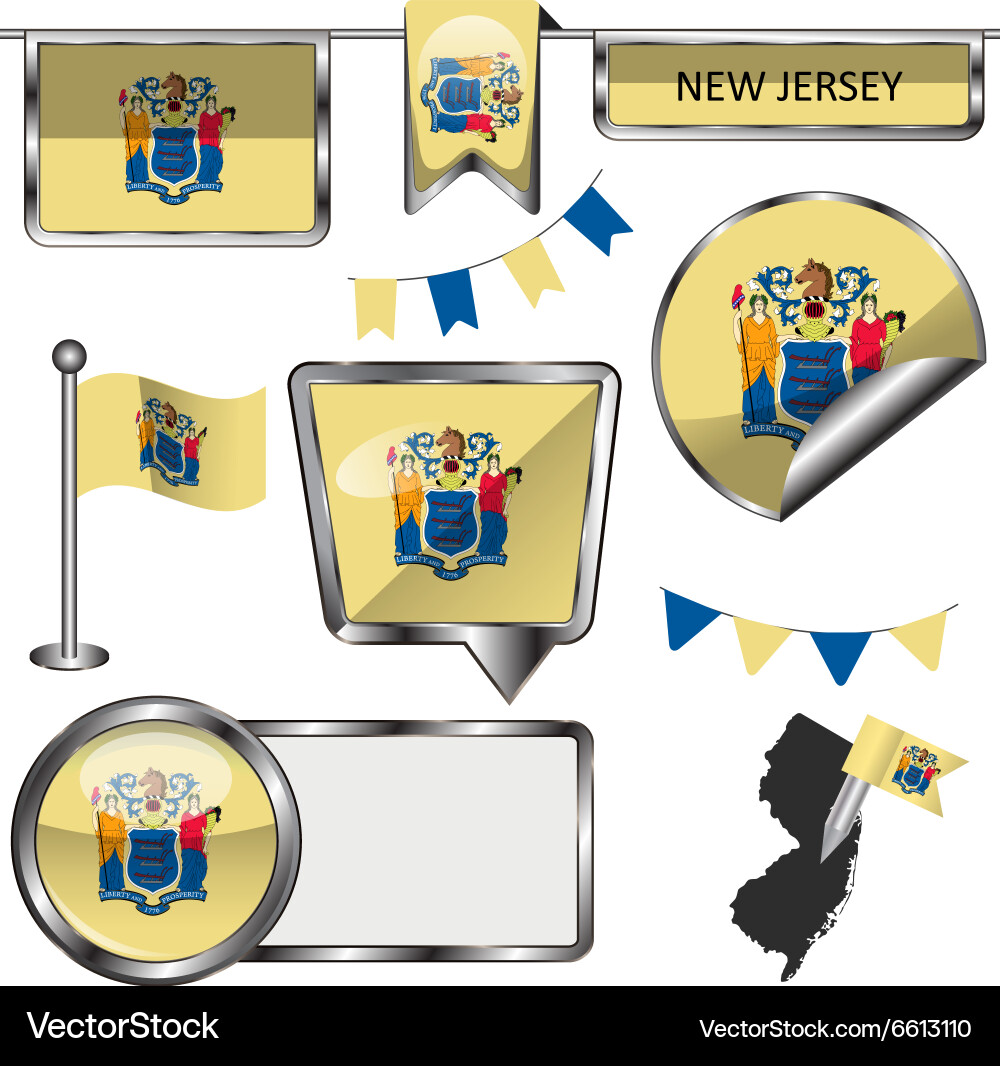 Glossy icons with new jerseyan flag Royalty Free Vector
