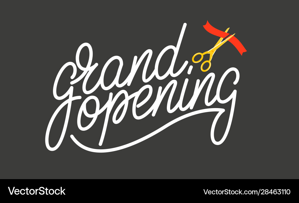Grand opening lettering badge design Royalty Free Vector