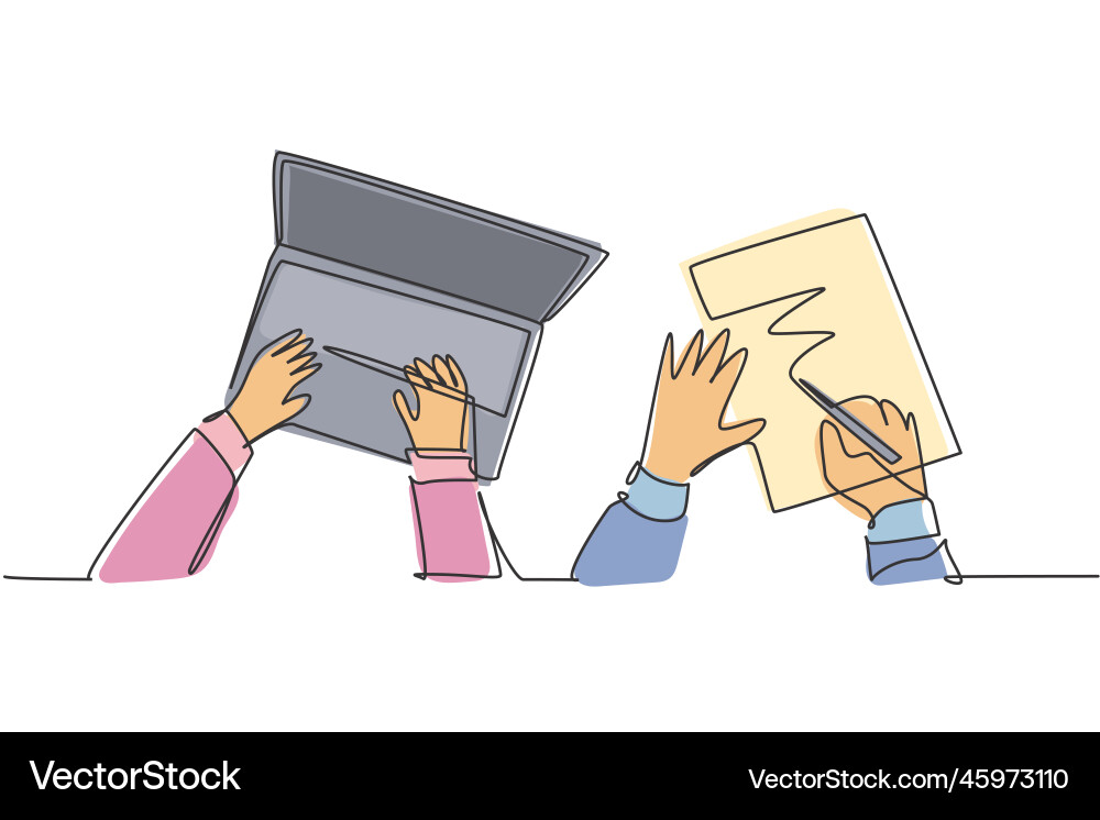 One continuous line drawing of hand typing Vector Image