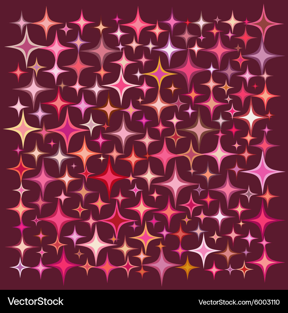 Pink orange star collection over a deep red Vector Image