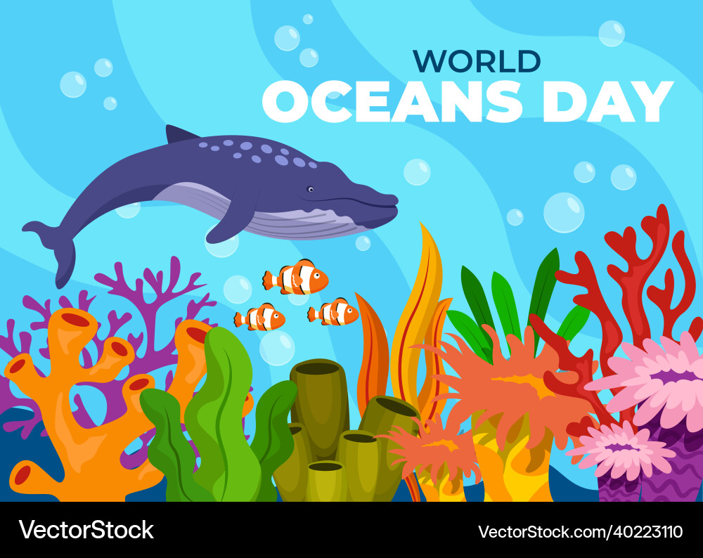Save the ocean world oceans day design Royalty Free Vector