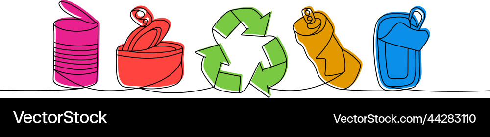 Set of cans one line colored continuous drawing Vector Image