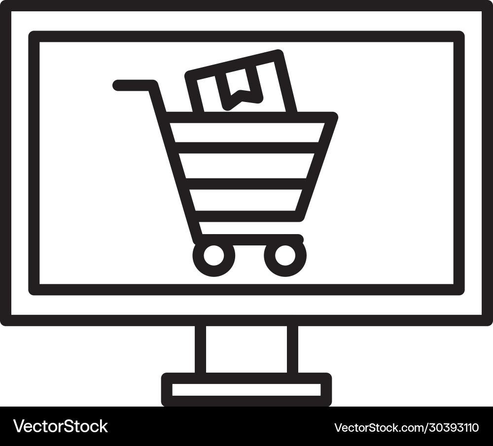 Shopping cart with box inisde computer line style Vector Image