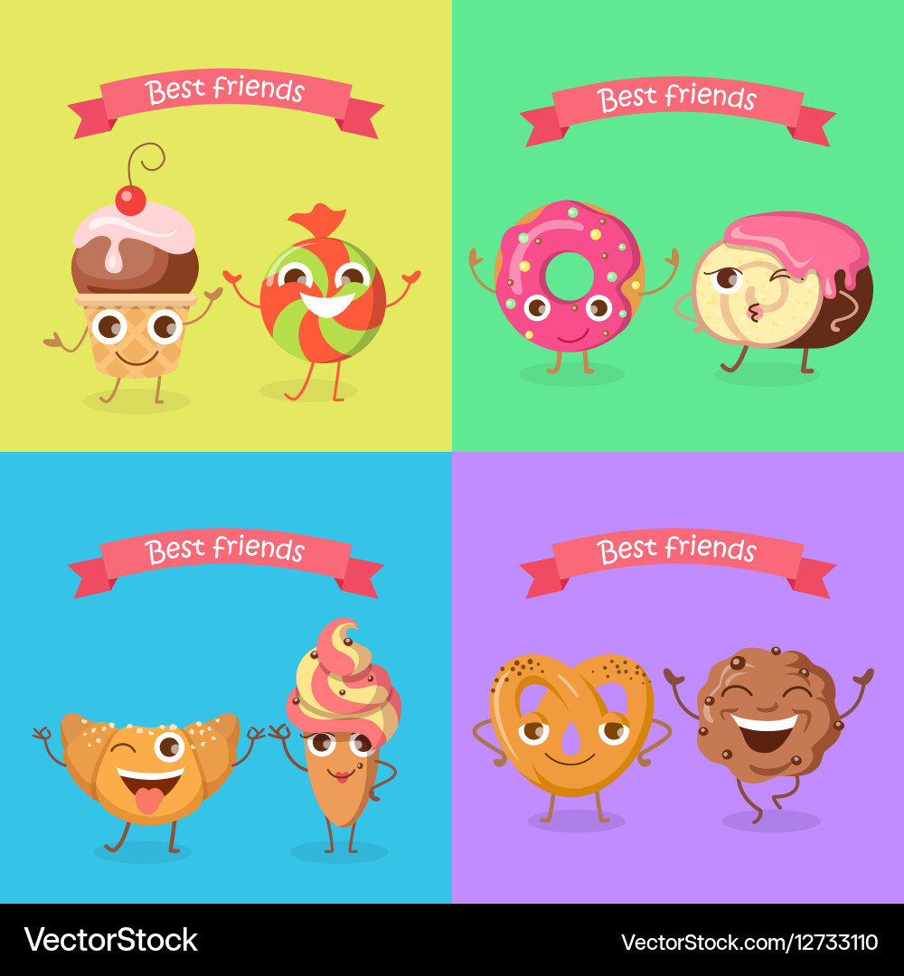 Smiling characters set of funny sweets flat Vector Image