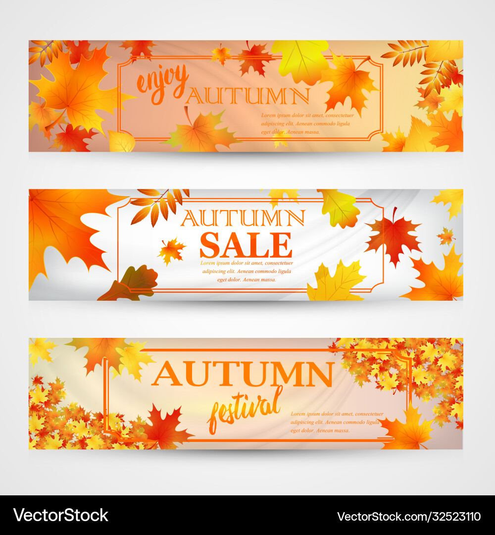 Three autumn banners with colorful leaves Vector Image