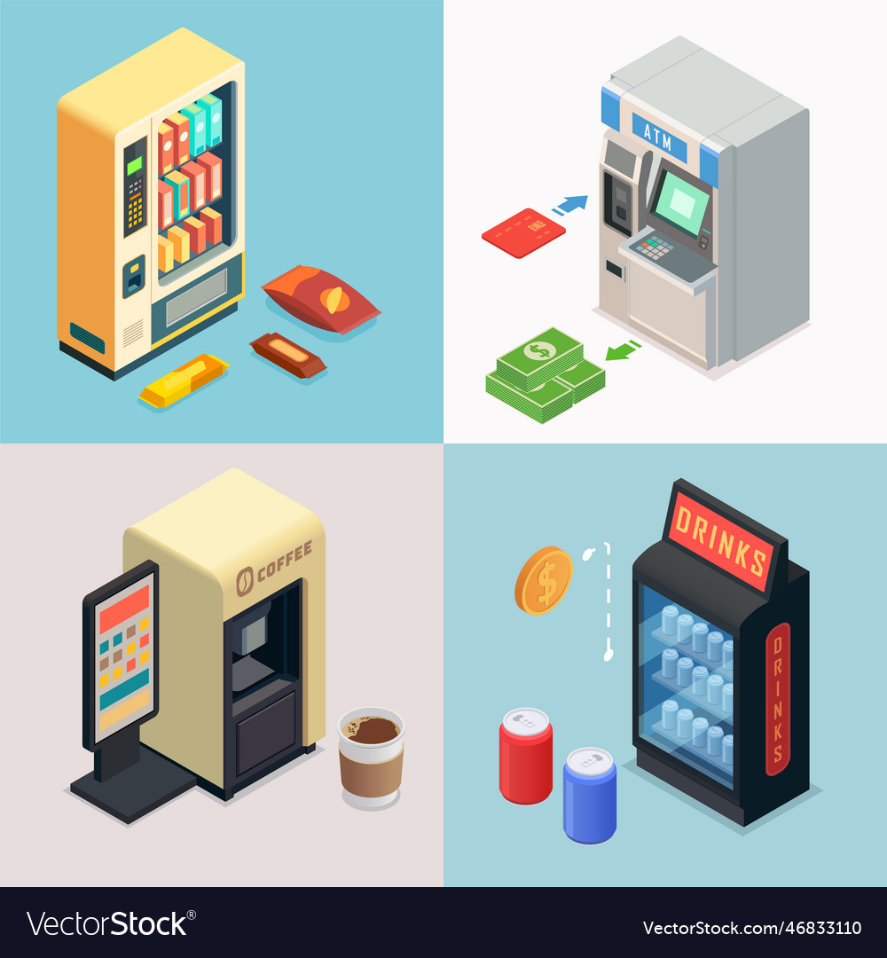 Vending machine goods compositions Royalty Free Vector Image