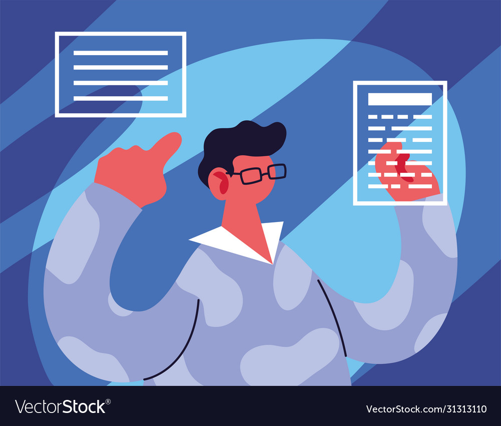 Young men using technological gadgets Royalty Free Vector