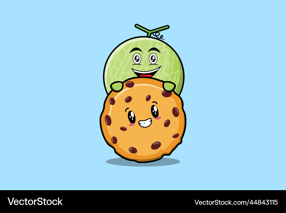Cute melon cartoon character hiding in biscuits Vector Image