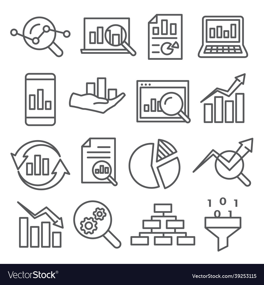 Data analysis line icons set on white background Vector Image