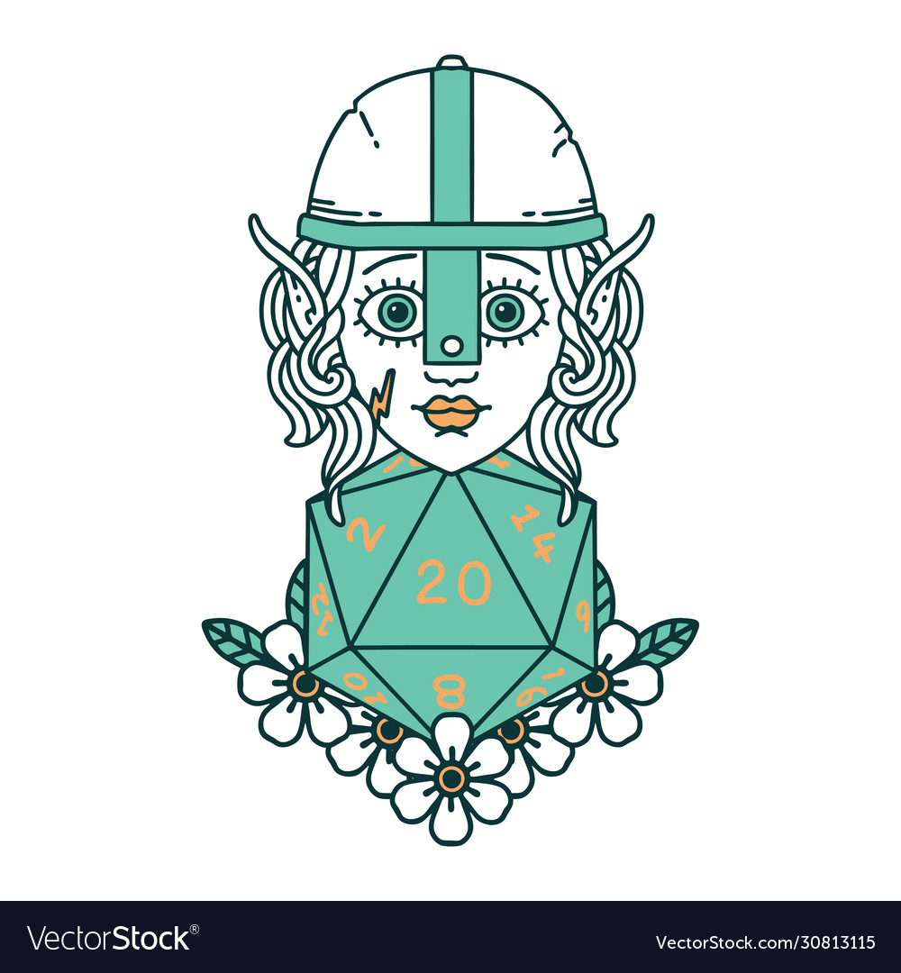 Elf fighter with natural twenty dice roll Vector Image