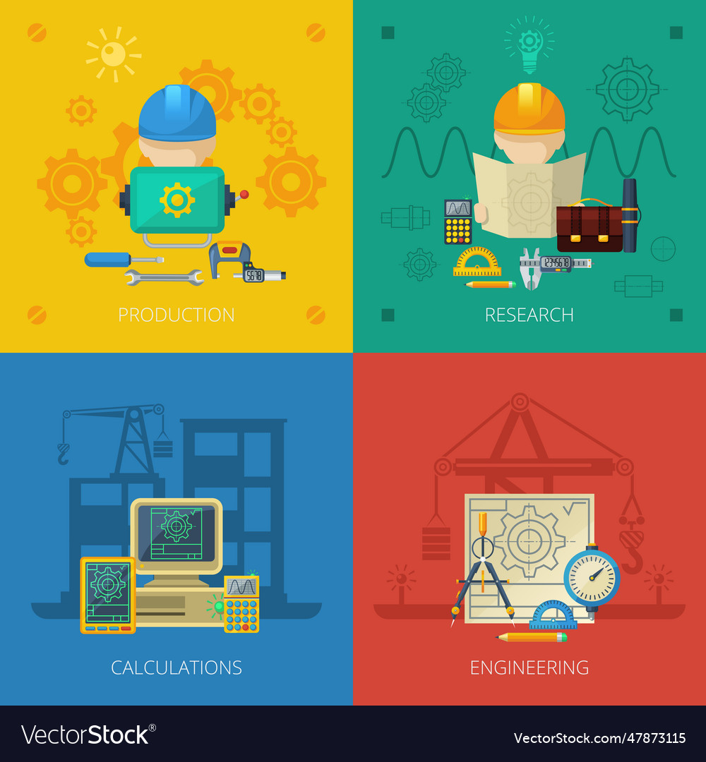 Engineer flat icons composition square engineer Vector Image Engineer flat icons composition square engineer Vector Image