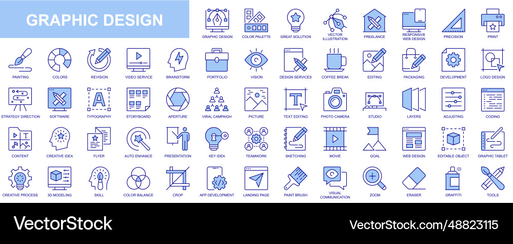 Graphic design web icons set in blue line Vector Image
