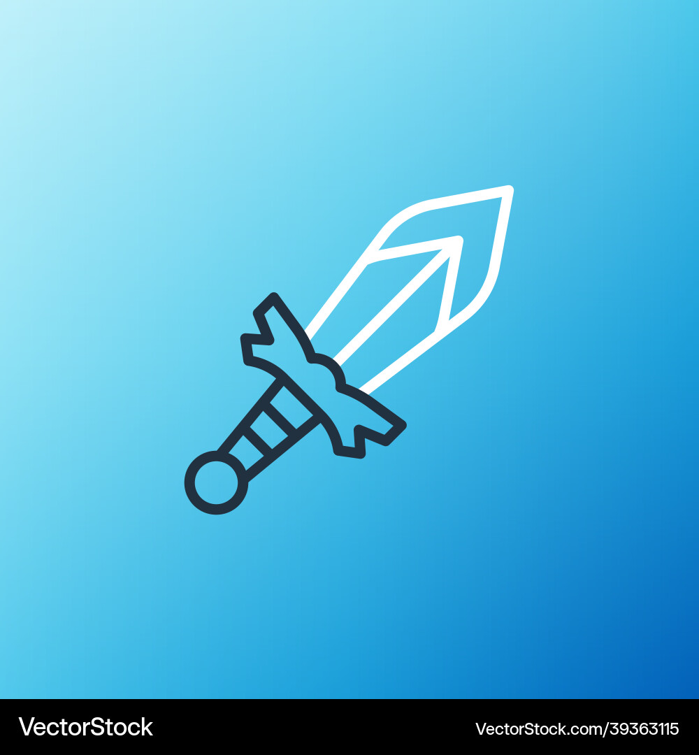 Line medieval sword icon isolated on blue Vector Image