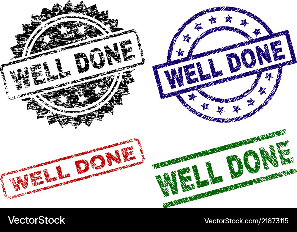 Scratched textured well done stamp seals Vector Image