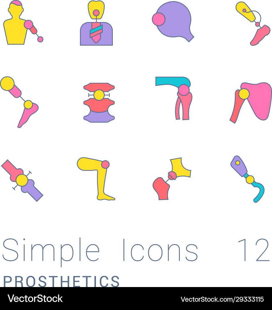 Set simple line icons prosthetics Royalty Free Vector Image