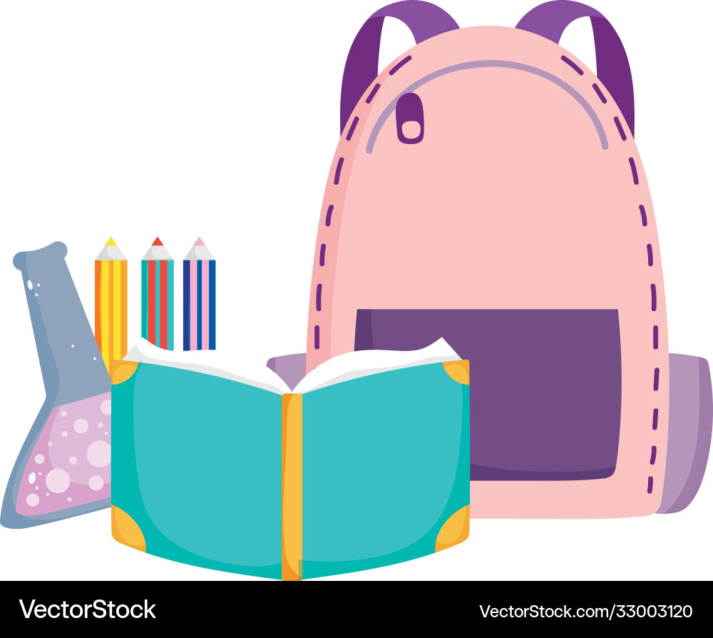 Back to school backpack book test tube Royalty Free Vector