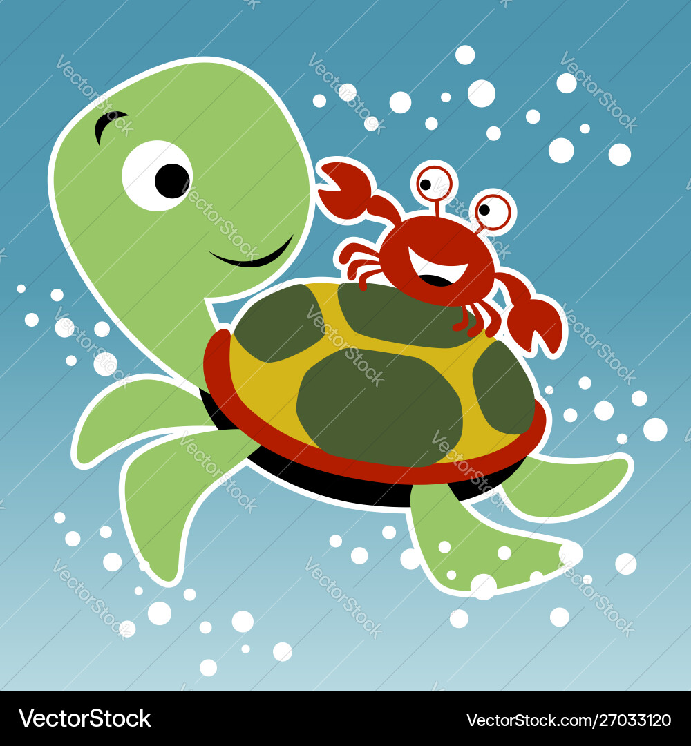 Cartoon turtle and crab underwater Royalty Free Vector Image