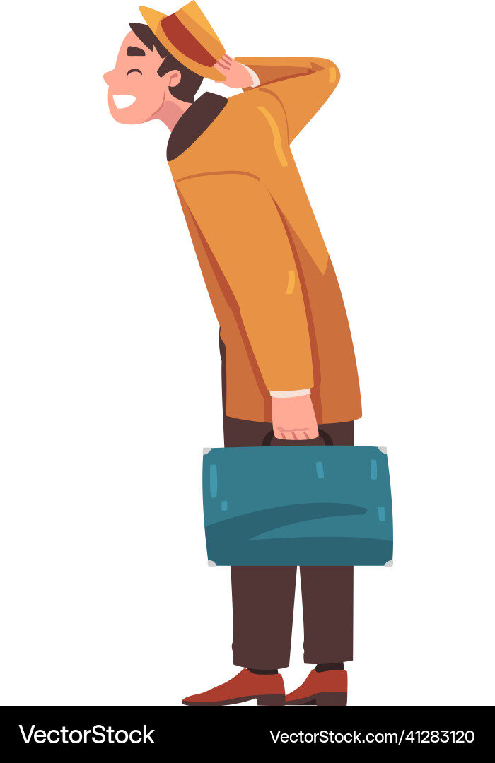 Happy man character coming back and returning home