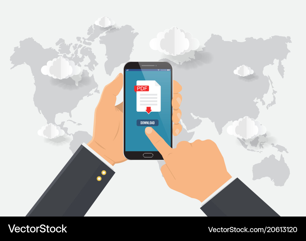 Pdf file on smartphone screen hand holds phone Vector Image