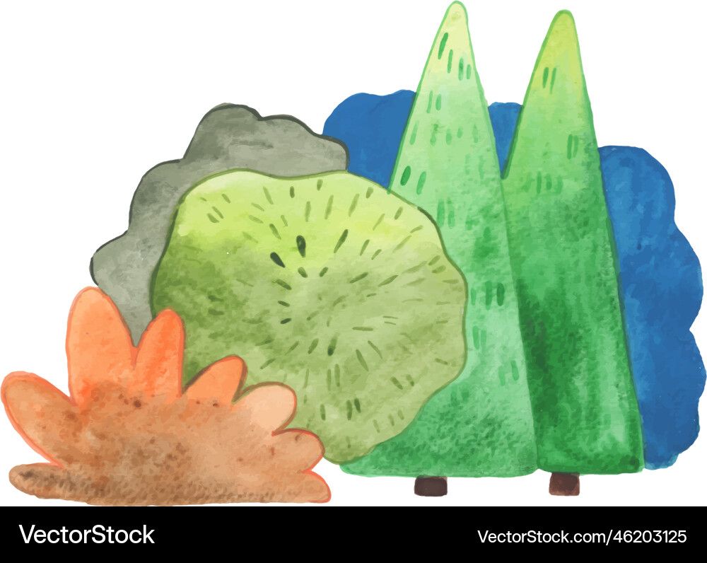 Abstract tree bush watercolor border Royalty Free Vector