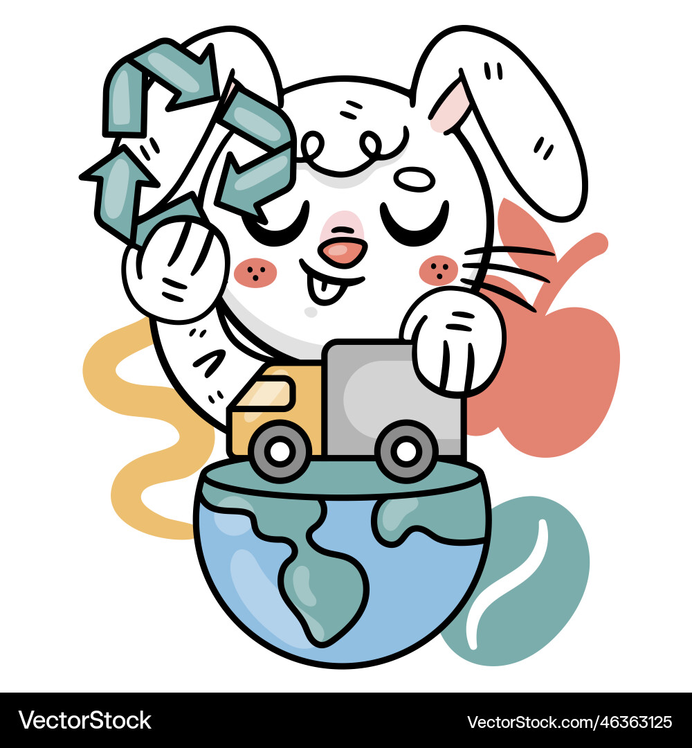 Earth day stickers set with bunny Royalty Free Vector Image