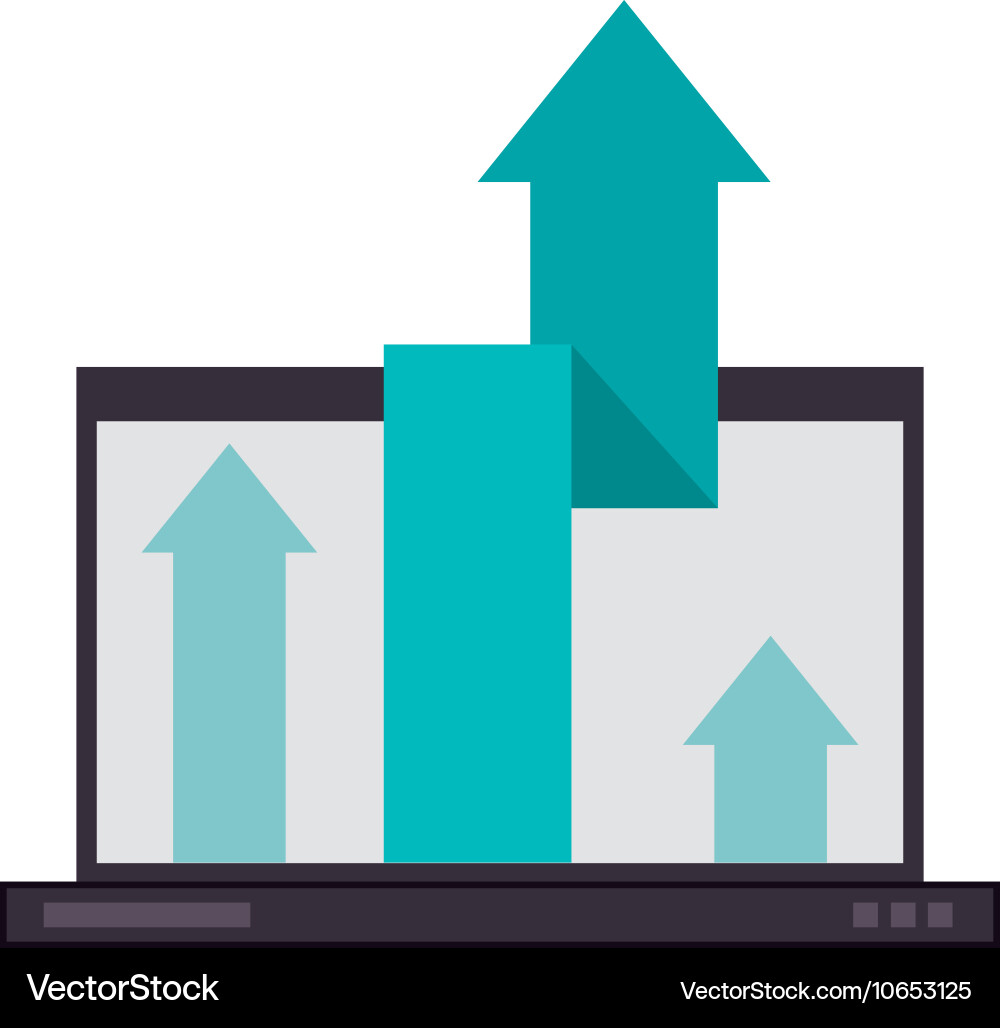 Laptop and up arrow icon Royalty Free Vector Image