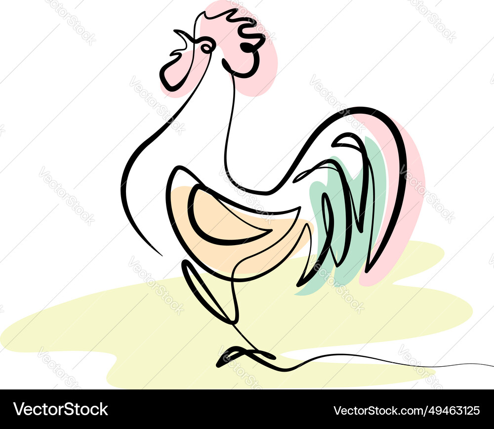 Rooster logo icon continuous one line art drawing Vector Image