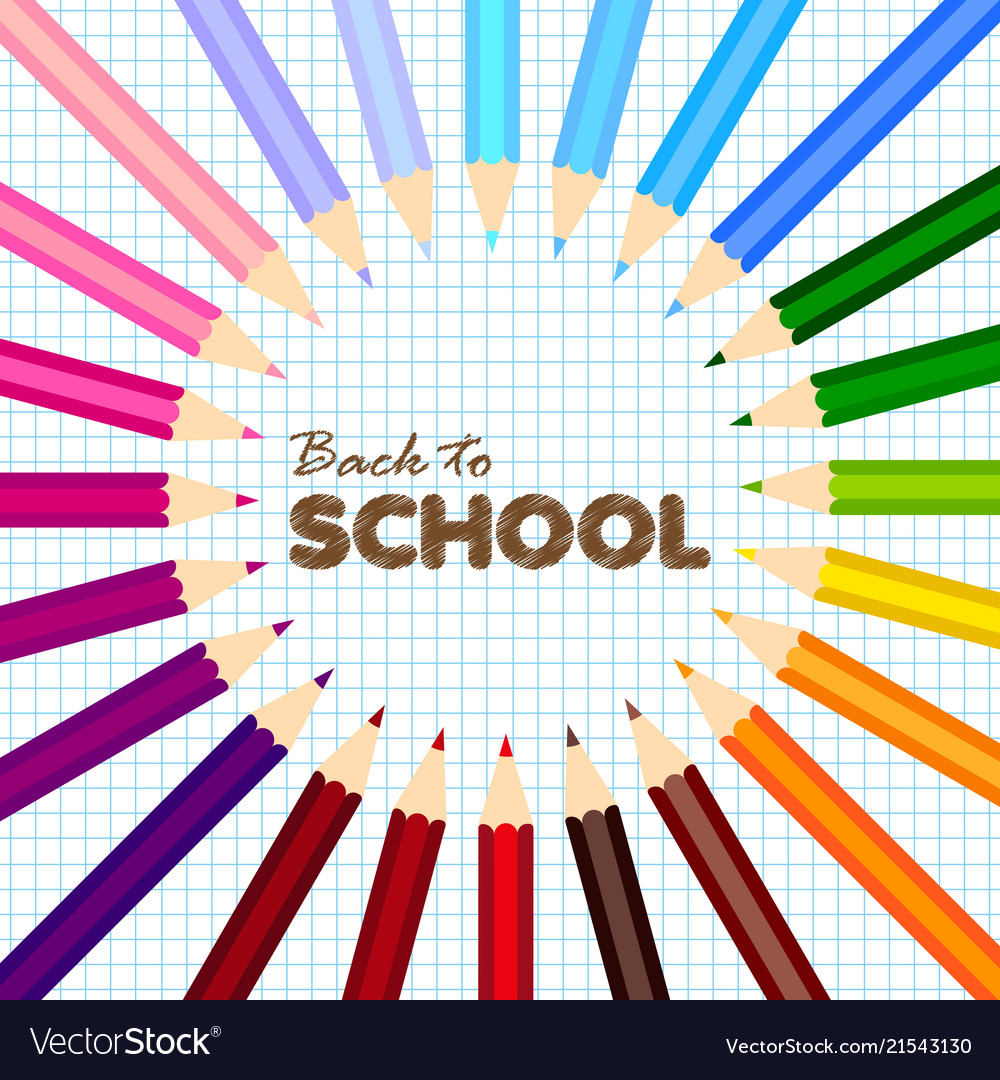 Back to school greeting card with colorful pencils