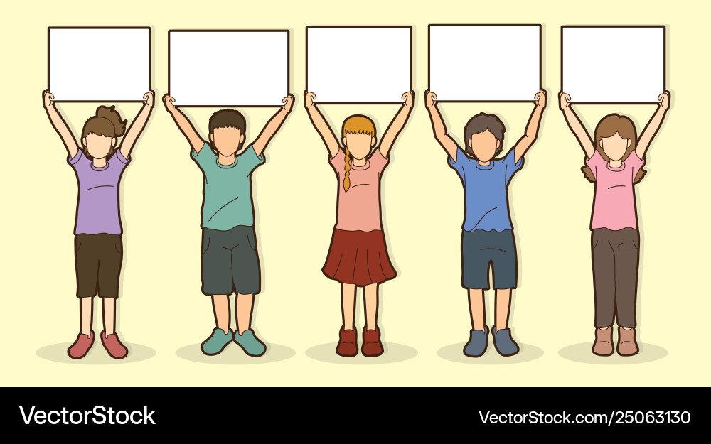 Children with sign board graphic Royalty Free Vector Image
